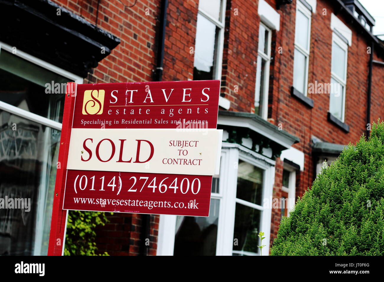 Sold sign outside house in Woodseats, Sheffield, an area of housing ...