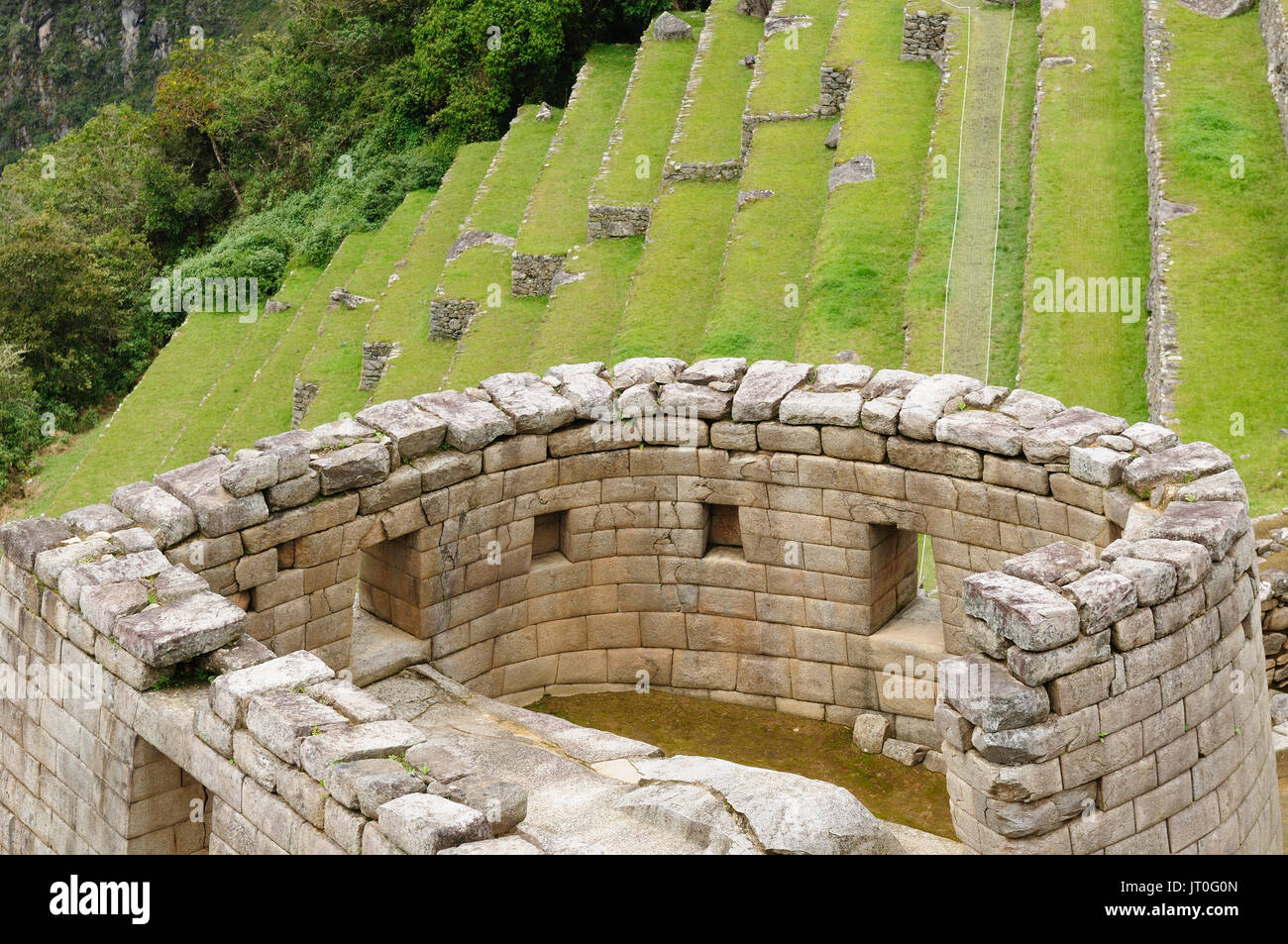 Peru, Machu Picchu the lost ancient incas town. Temple of the Sun Stock ...