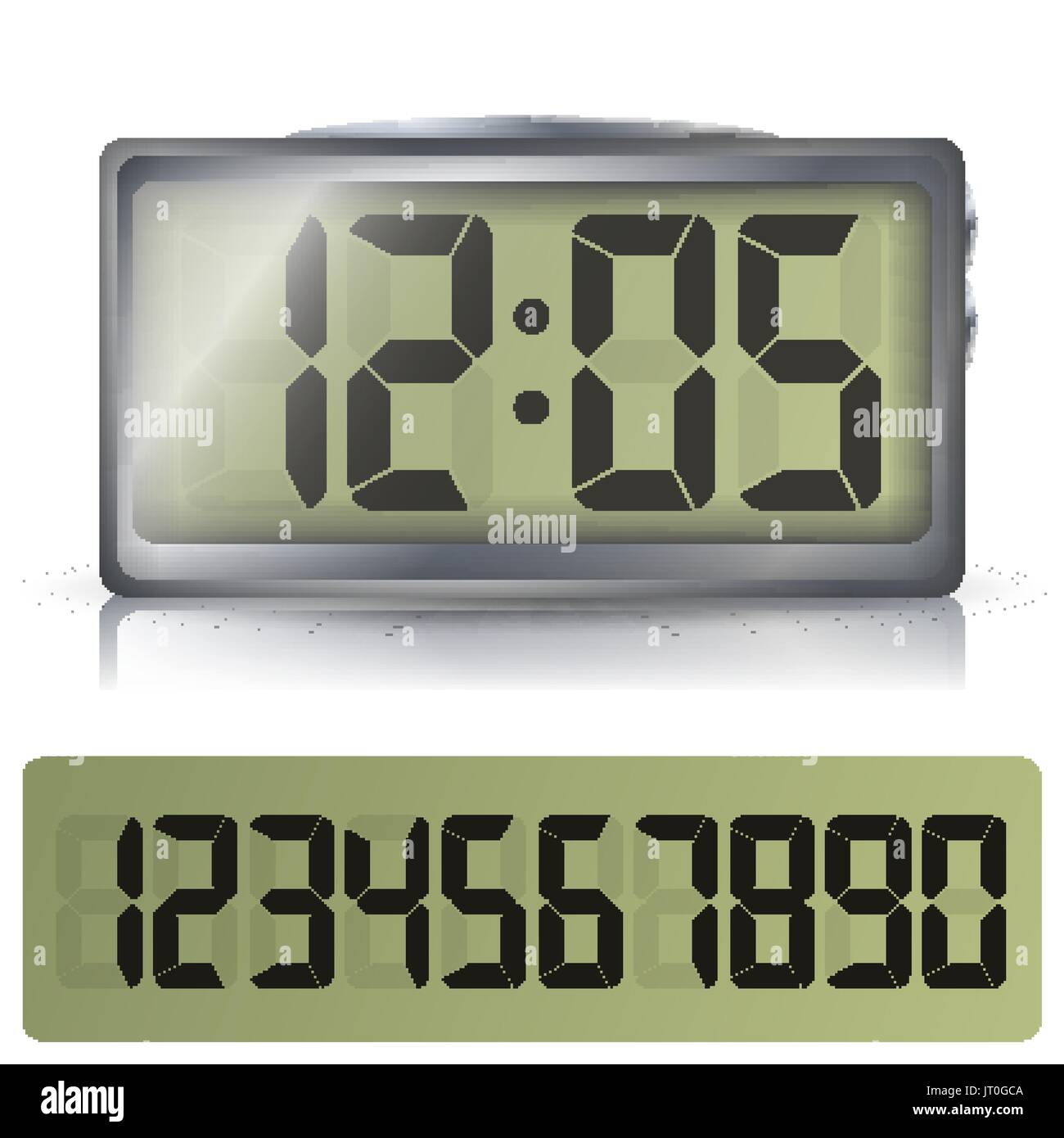 Digital Alarm Clock Vector. Classic Digital Clock With Lcd Display ...