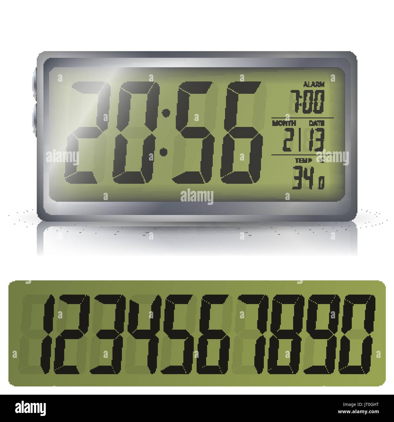 Alarm Clock Vector. Retro Liquid-Crystal Alarm Clock. Isolated ...