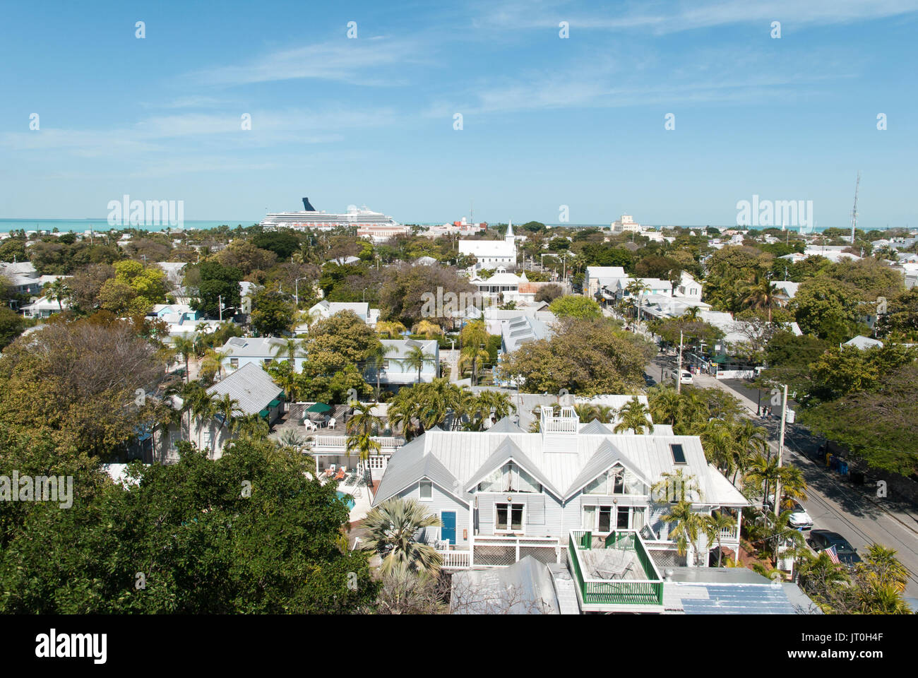 The view from historic lighthouse of Key West, the southernmost town in ...