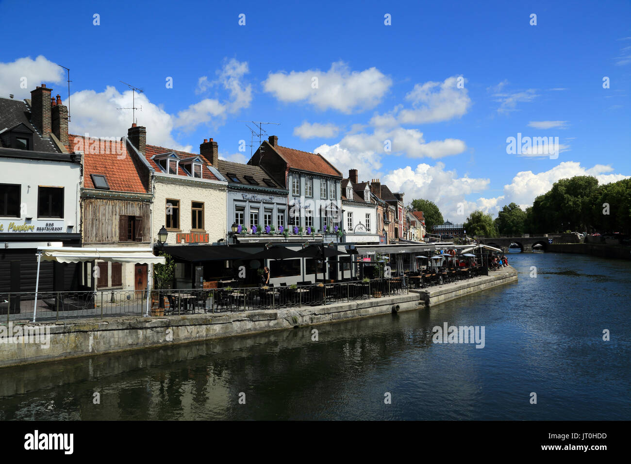 Restaurants and cafes on Quai Belu overlooking River Somme in Amiens ...