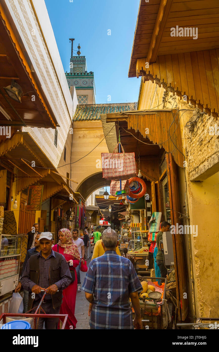 Street life scene. Souk Medina of Fez, Fes el Bali. Morocco, Maghreb ...