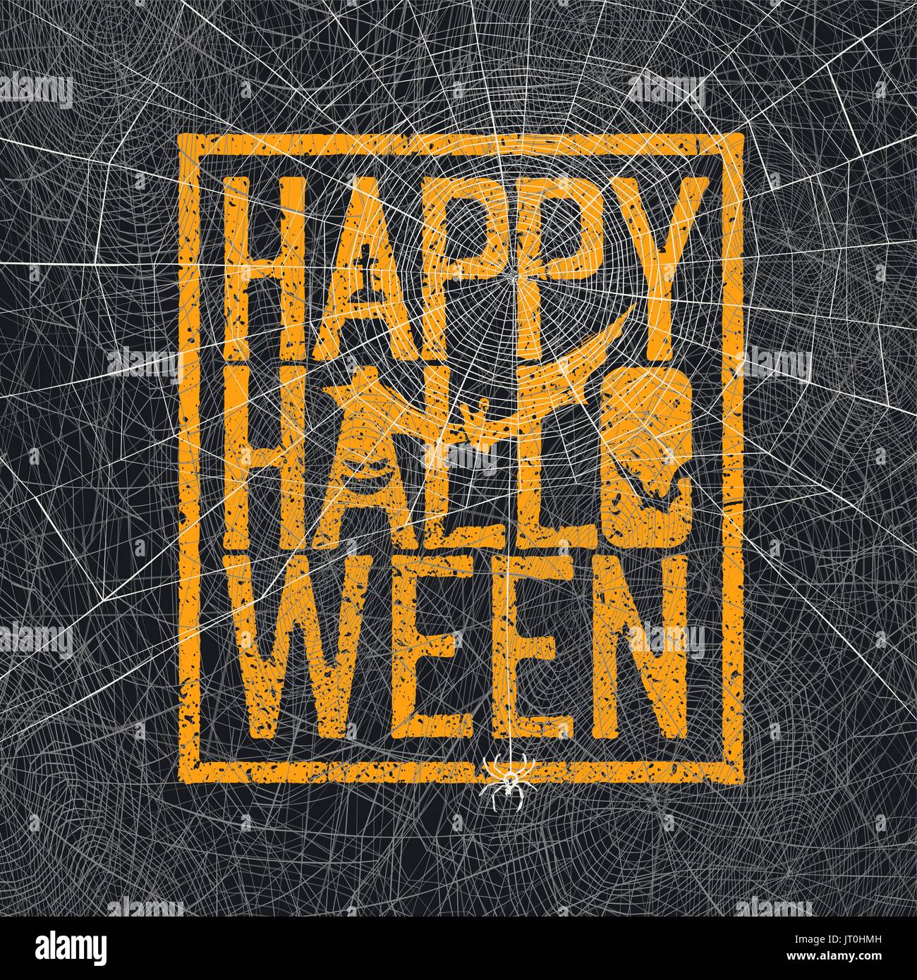 Halloween holiday card design. Spider and "Happy Halloween" text ...
