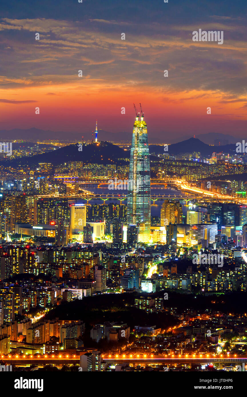 South Korea skyline of Seoul, The best view of South Korea with Lotte ...