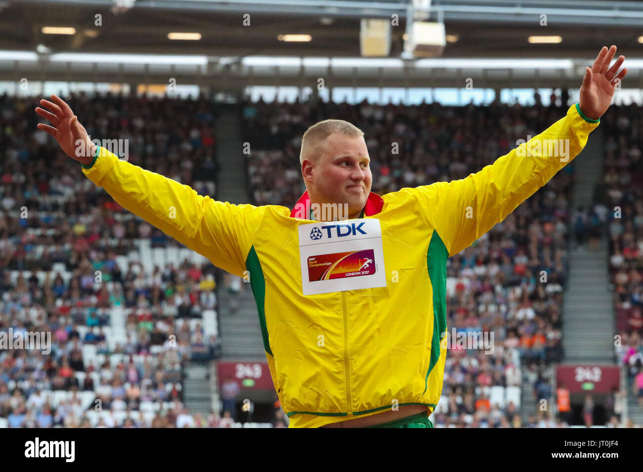 London, 2017 August 06. Men's discus gold medalist Andrius Gudžius of ...