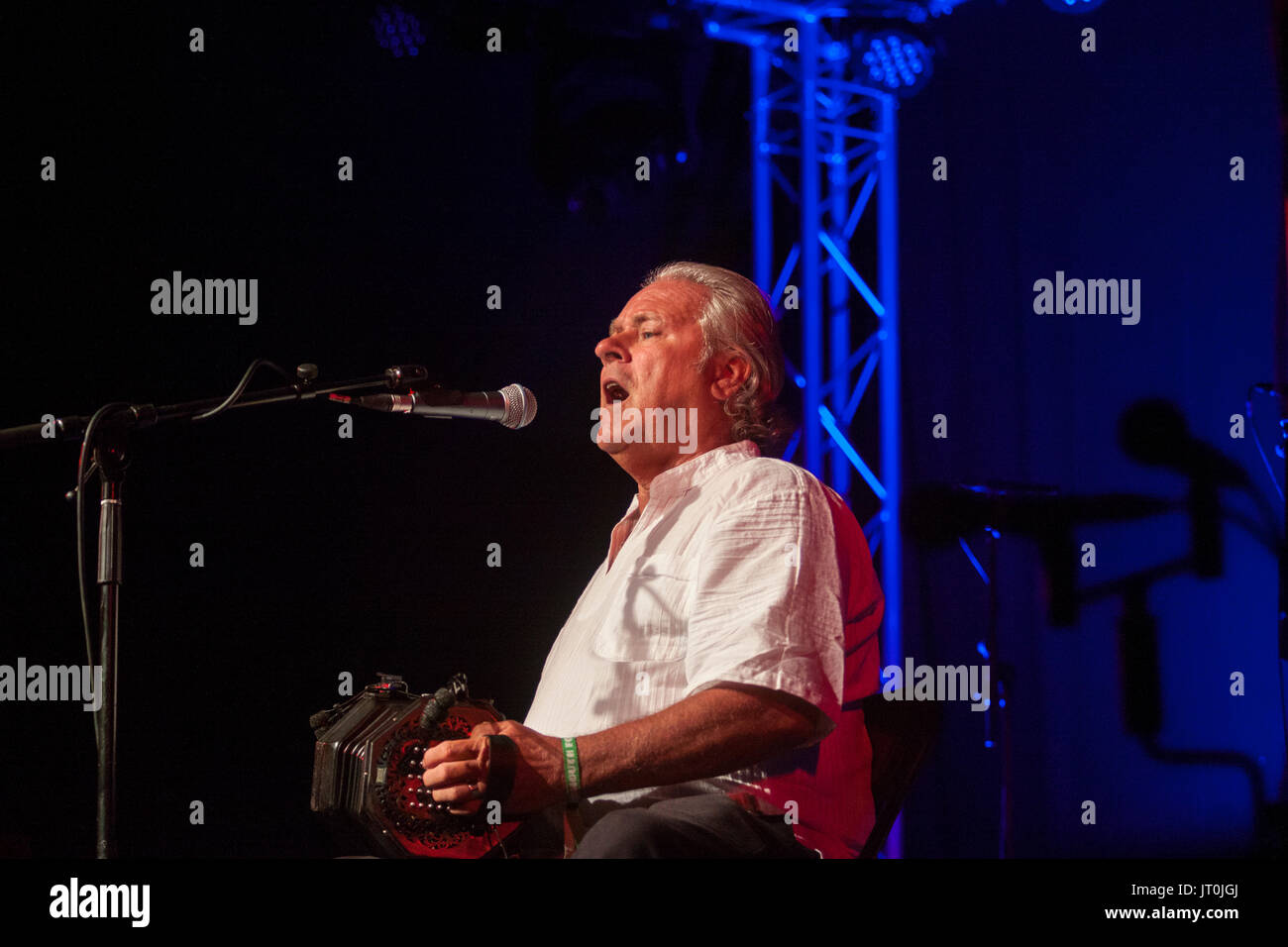 Sidmouth, 6th July 17 Geoff Lakeman on stage at the Sidmouth Folk Week ...