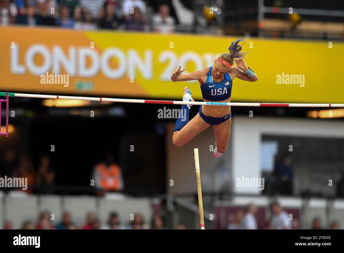 London, UK. 6 August 2017. A competitor takes part in the women's pole ...
