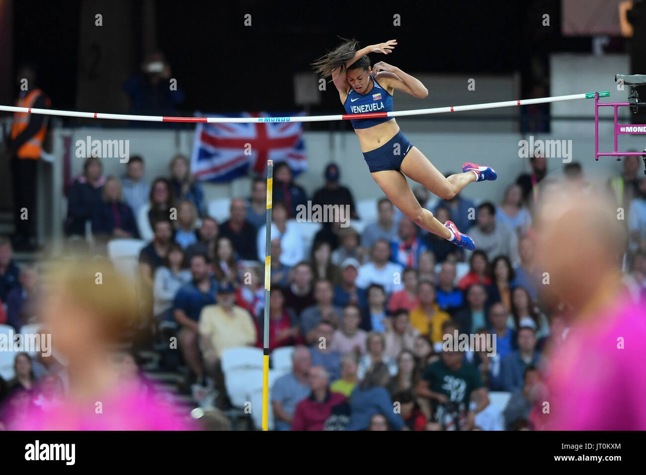 London, UK. 6 August 2017. A competitor takes part in the women's pole ...