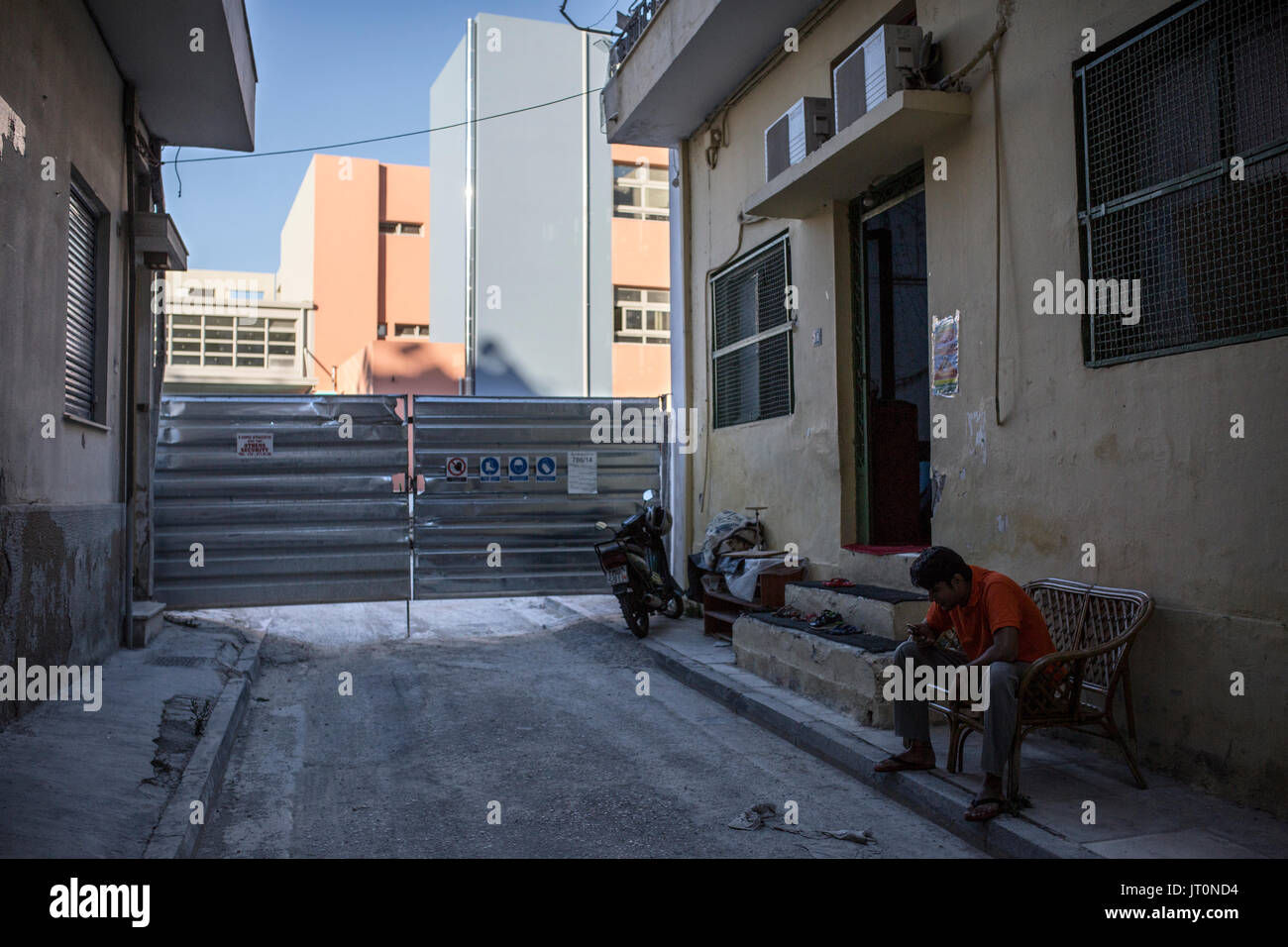 Athens, Greece. 6th July, 2017. Muslims are sitting in front of the ...