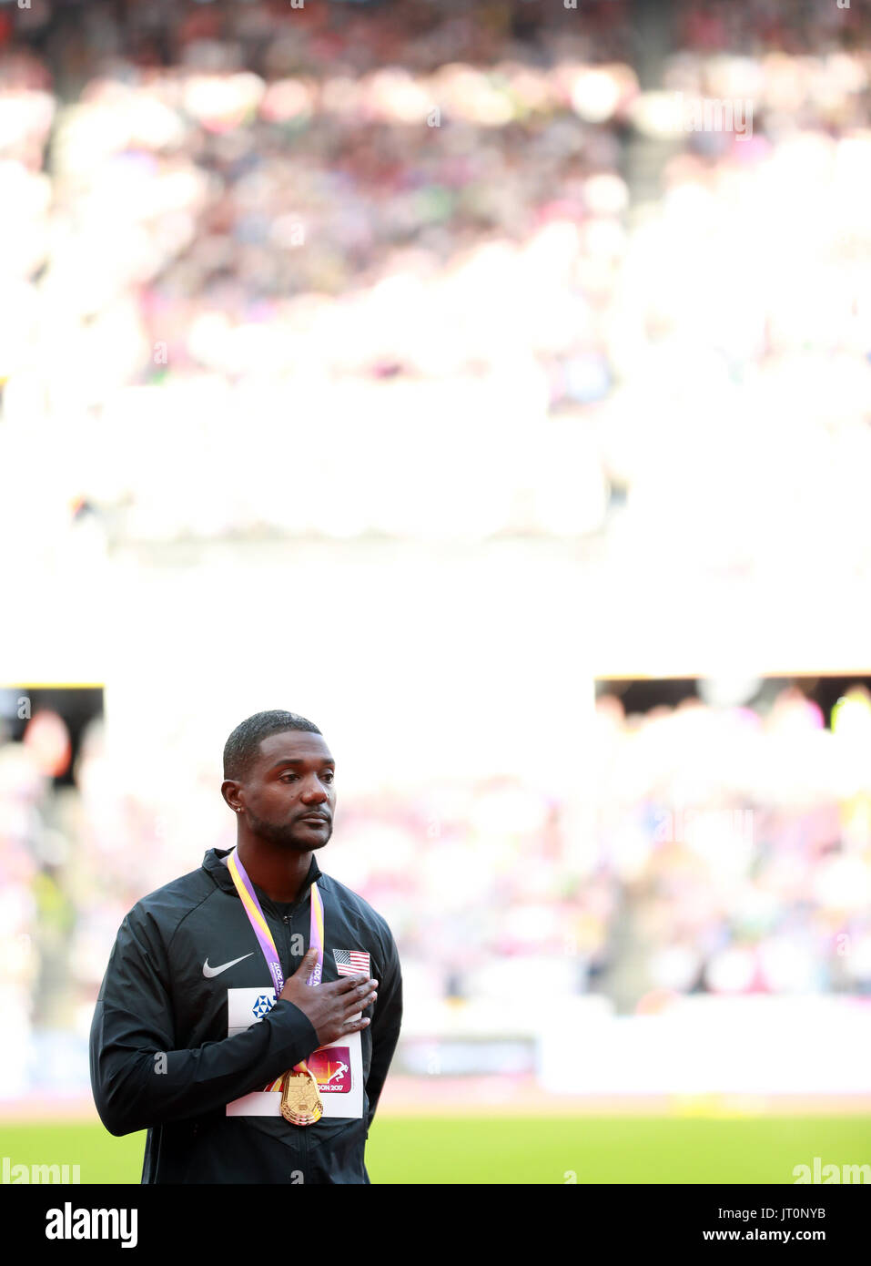 London, Britain. 6th Aug, 2017. Gold medalist Justin Gatlin of the ...