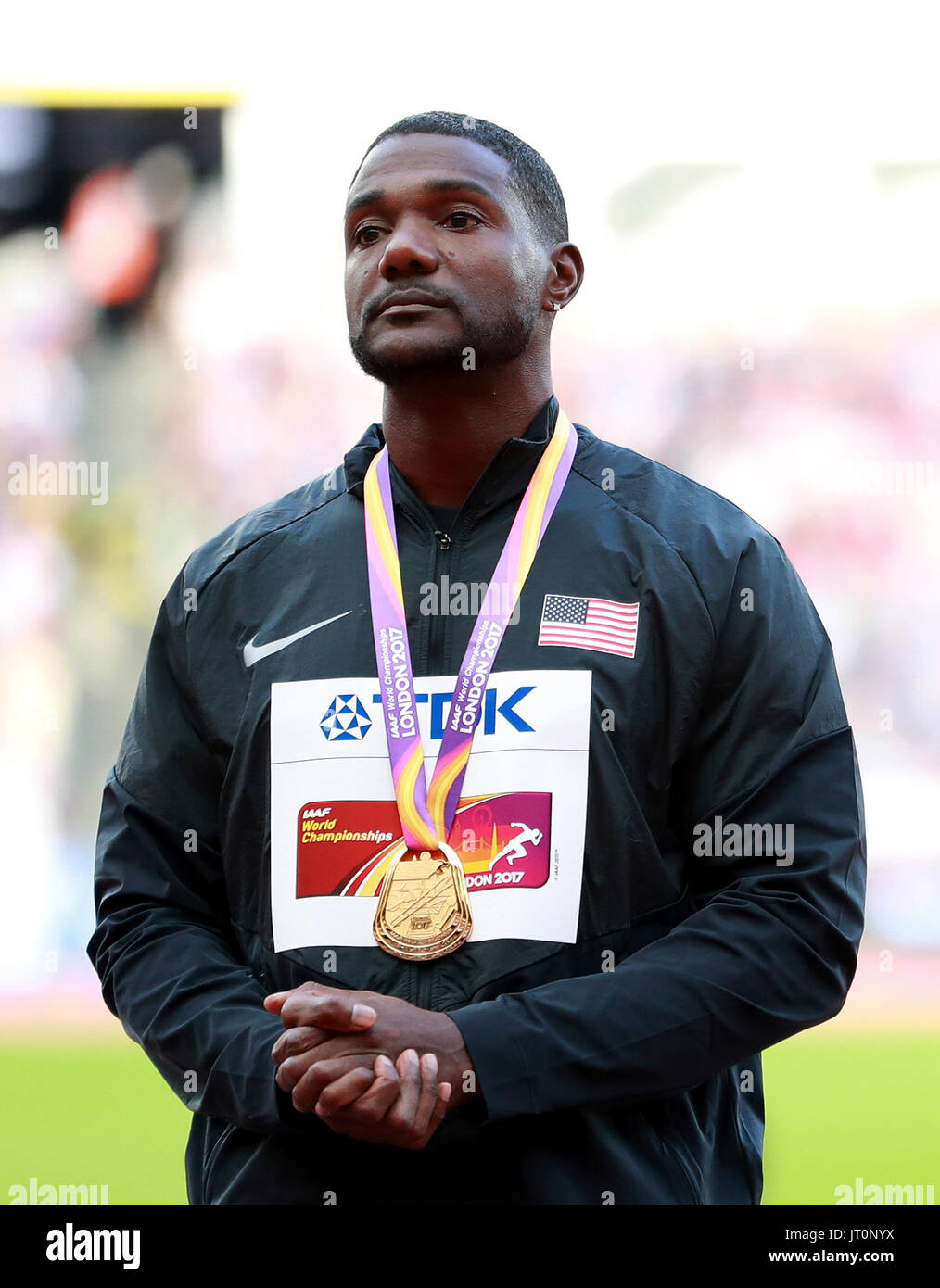 London, Britain. 6th Aug, 2017. Gold medalist Justin Gatlin of the ...