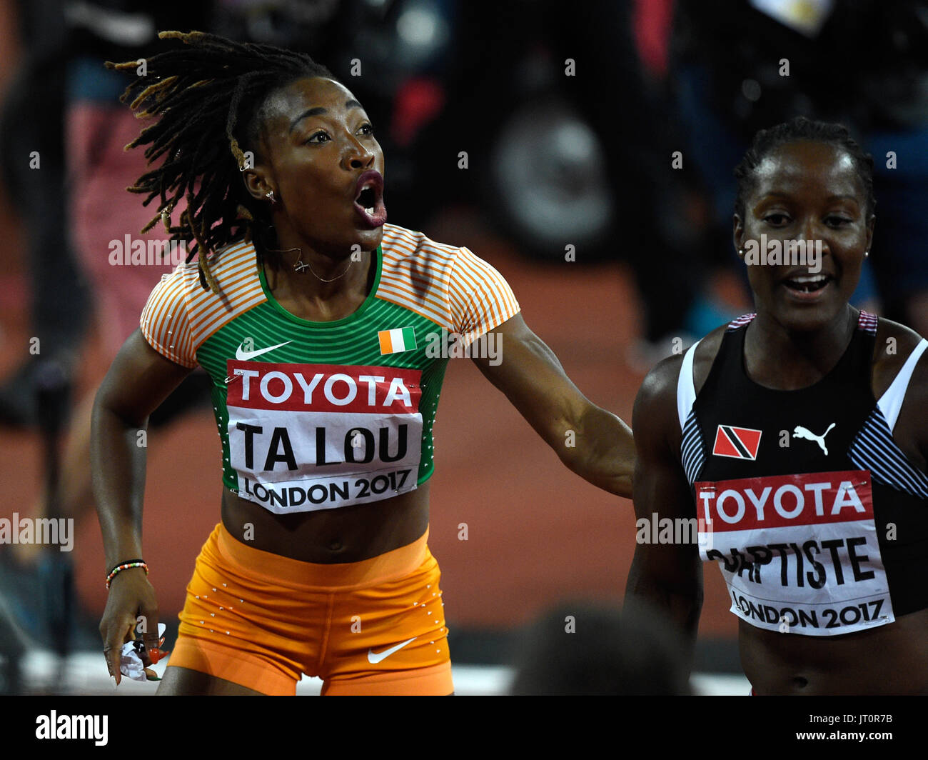 London, UK. 6th Aug, 2017. Marie-Josée Ta Lou (L) of the Ivory Coast ...