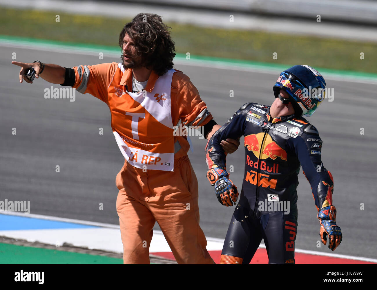 Spanish motorcycle road racer POL ESPARGARO (right) is seen after hisa ...