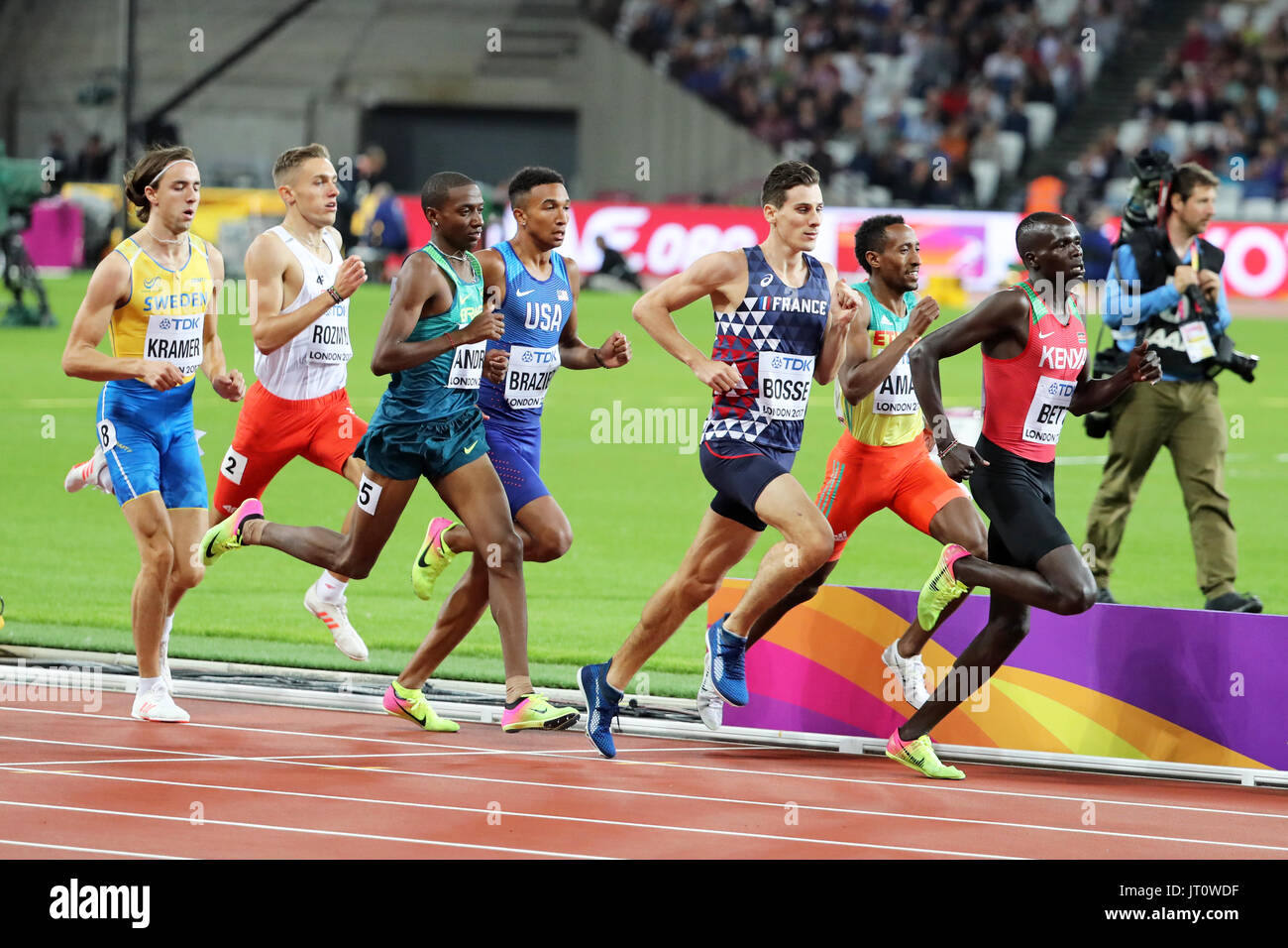 London, UK. 06-Aug-17. Kipyegon BETT, Mohammed AMAN, Pierre-Ambroise ...