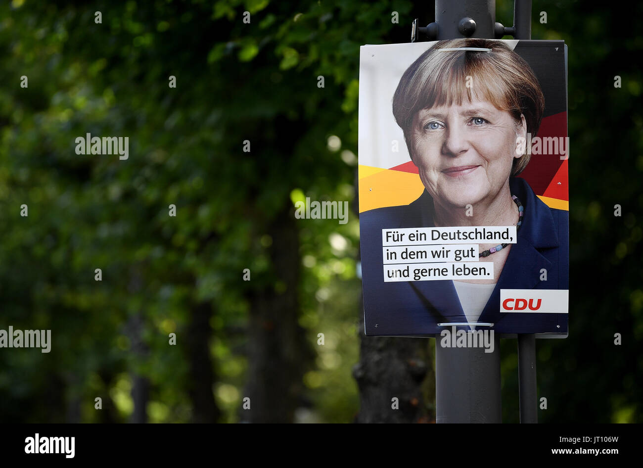 An election poster showing Angela Merkel, candiate of the conservative ...