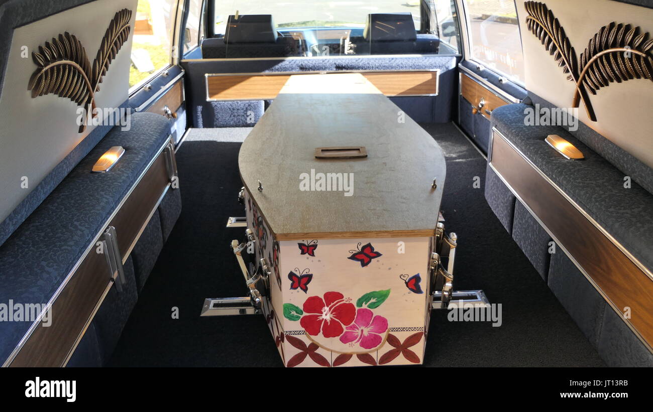 Funeral service with casket, coffin & hearse at chapel Stock Photo - Alamy