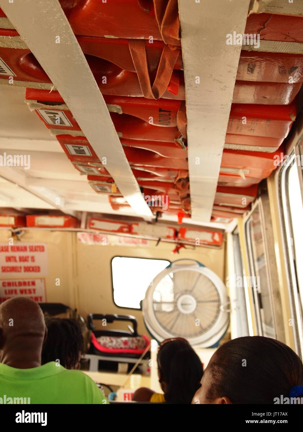Inside the public passenger ferry from Marigot, St Martin's to Blowing ...