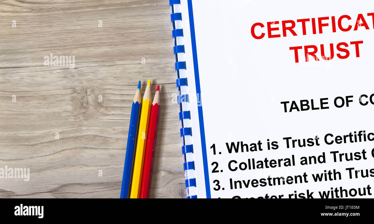 Trust certificate complete with table of contents concept Stock Photo ...
