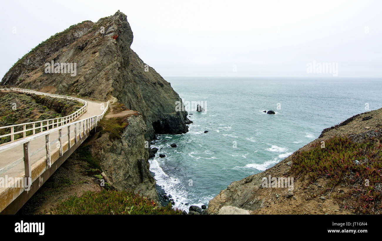 Path to Point Bonita Lighthouse, rocks and shoreline on a typical ...