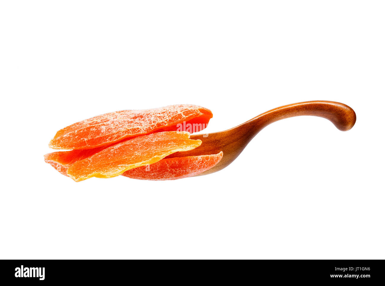 Dry mango in the wooden spoon, isolated on white background Stock Photo ...