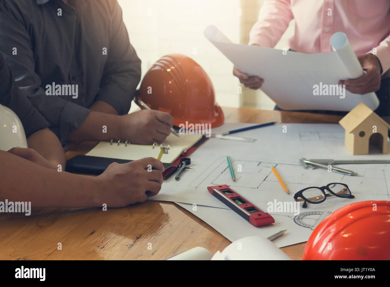Engineer and Architect concept, Engineer Architects office team working ...