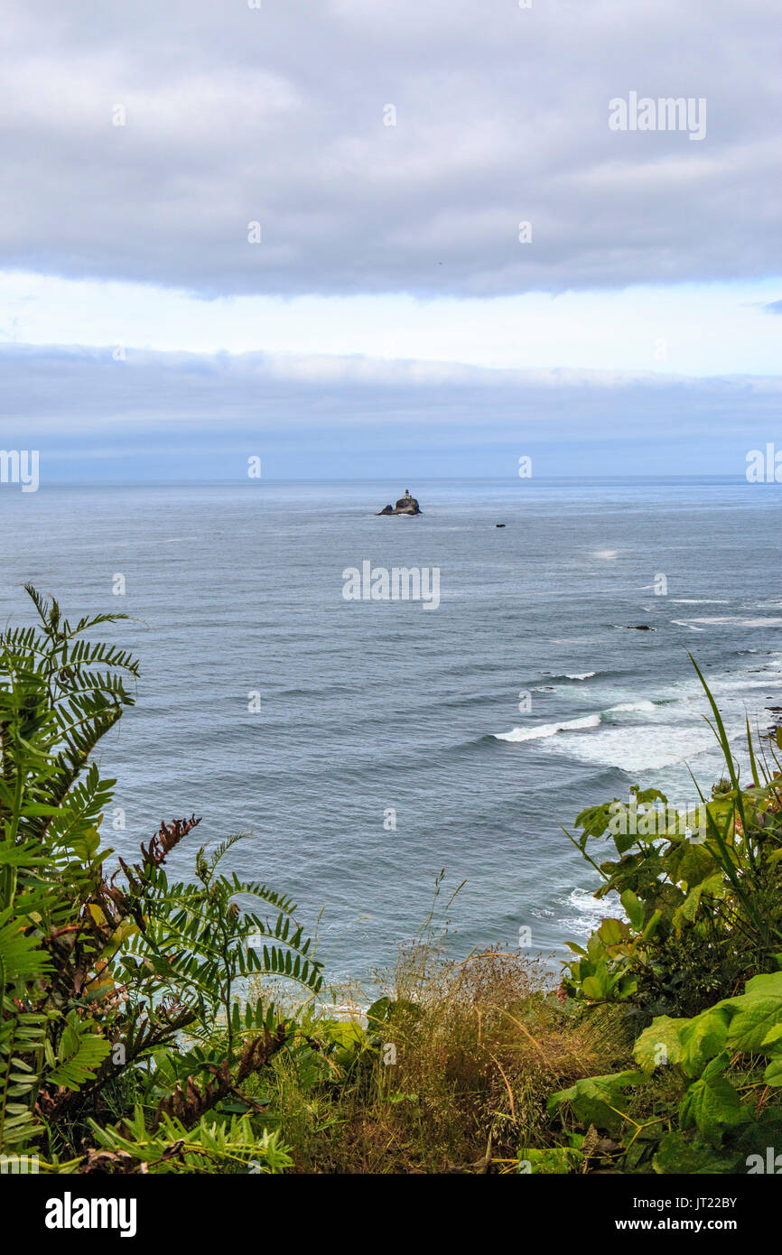 The lighthouse off the beach, viewed from the Clatsop Loop Trail in ...