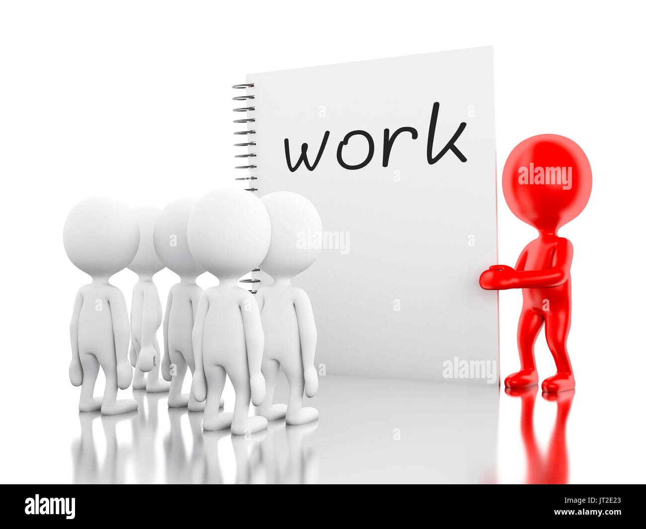 3d renderer image. White people, red leadership and notepad with word ...