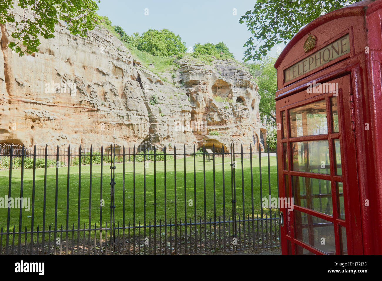 Caves beneath Castle Rock and original red British telephone box ...