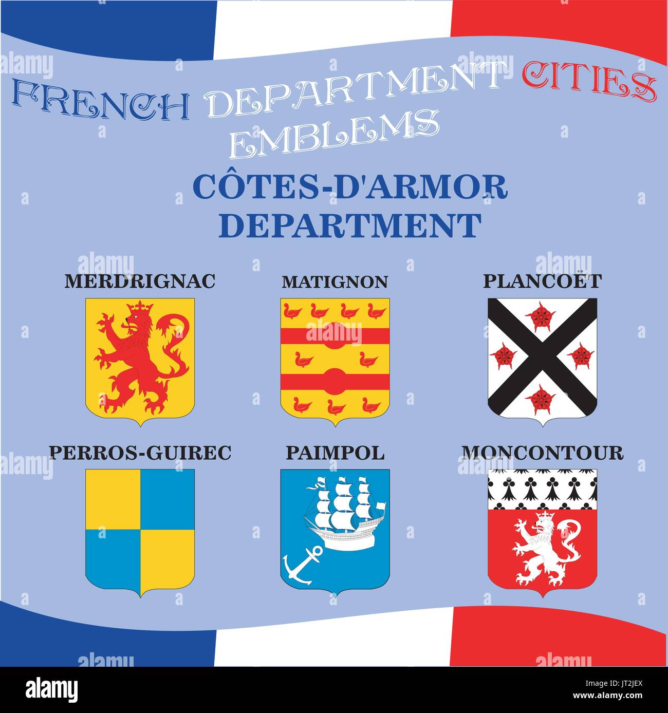 Official emblems of cities of French department Cotes D Armor Stock ...