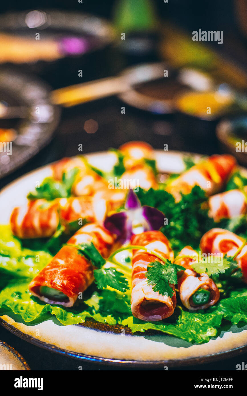 chinese hotpot in two soup, spicy and non spicy Stock Photo - Alamy
