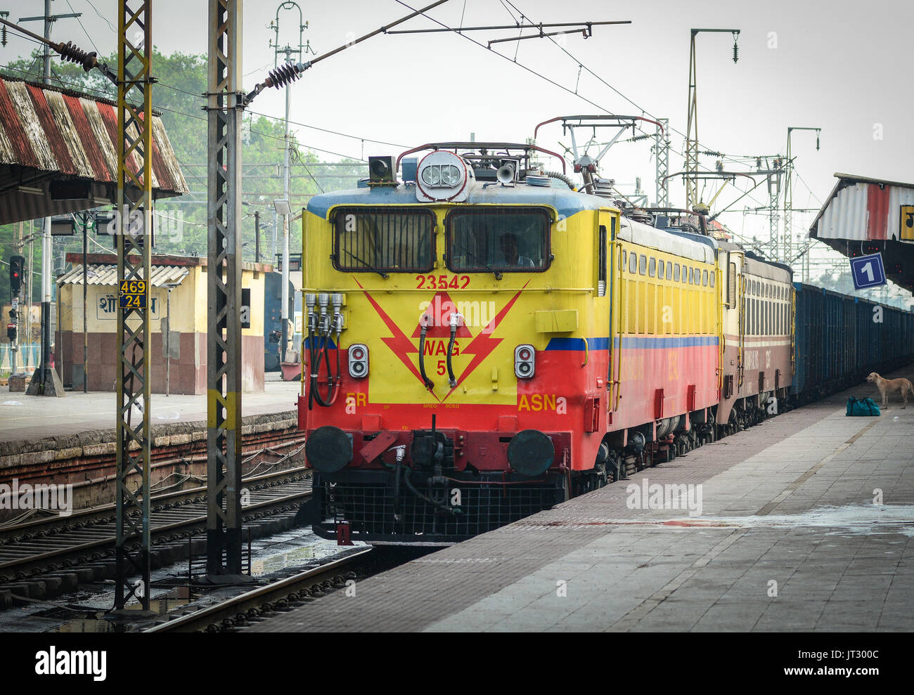 Gaya, India - Jul 9, 2015. A train stops at Gaya Station in India ...