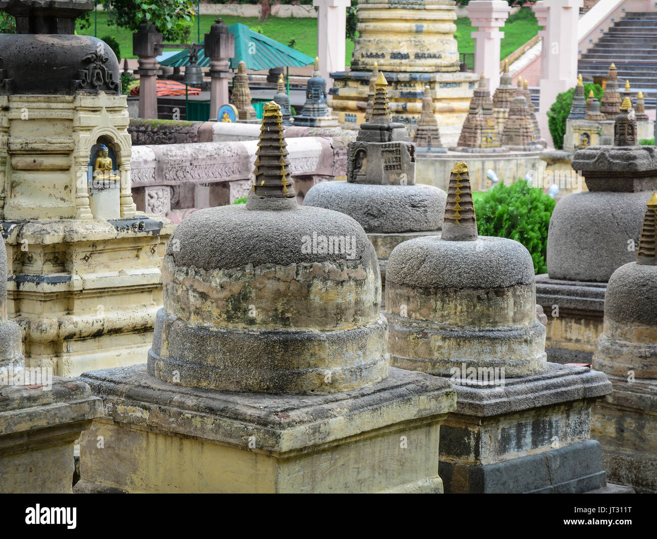 Small stupas at Mahabodhi Temple Complex in Bodhgaya, India. Mahabodhi ...