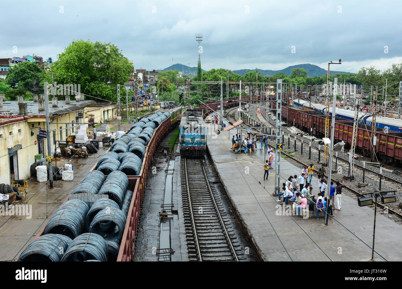 Gaya, India - Jul 9, 2015. People waiting at Gaya Jn Station in India ...