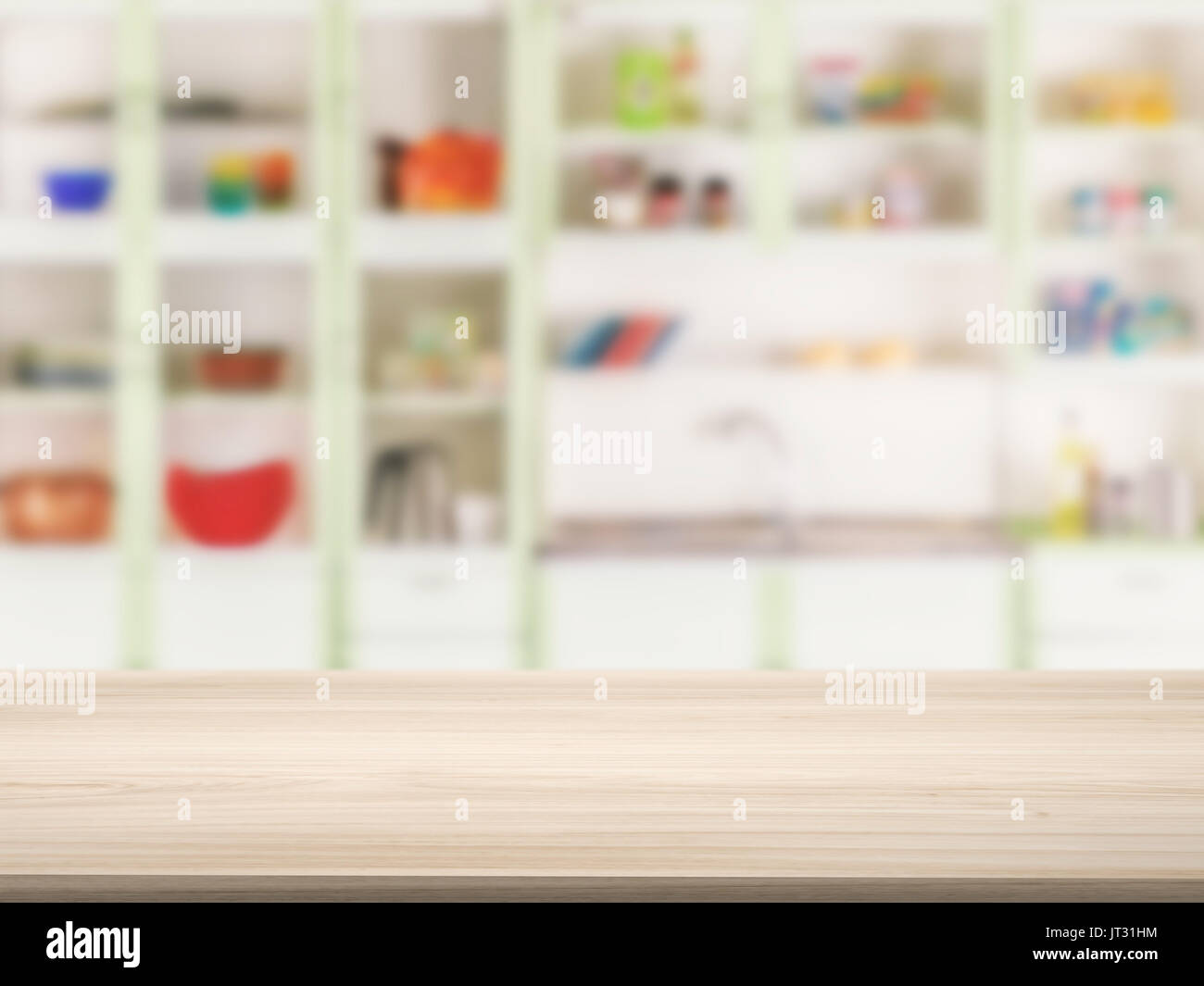 wooden counter top with kitchen cabinet background Stock Photo - Alamy