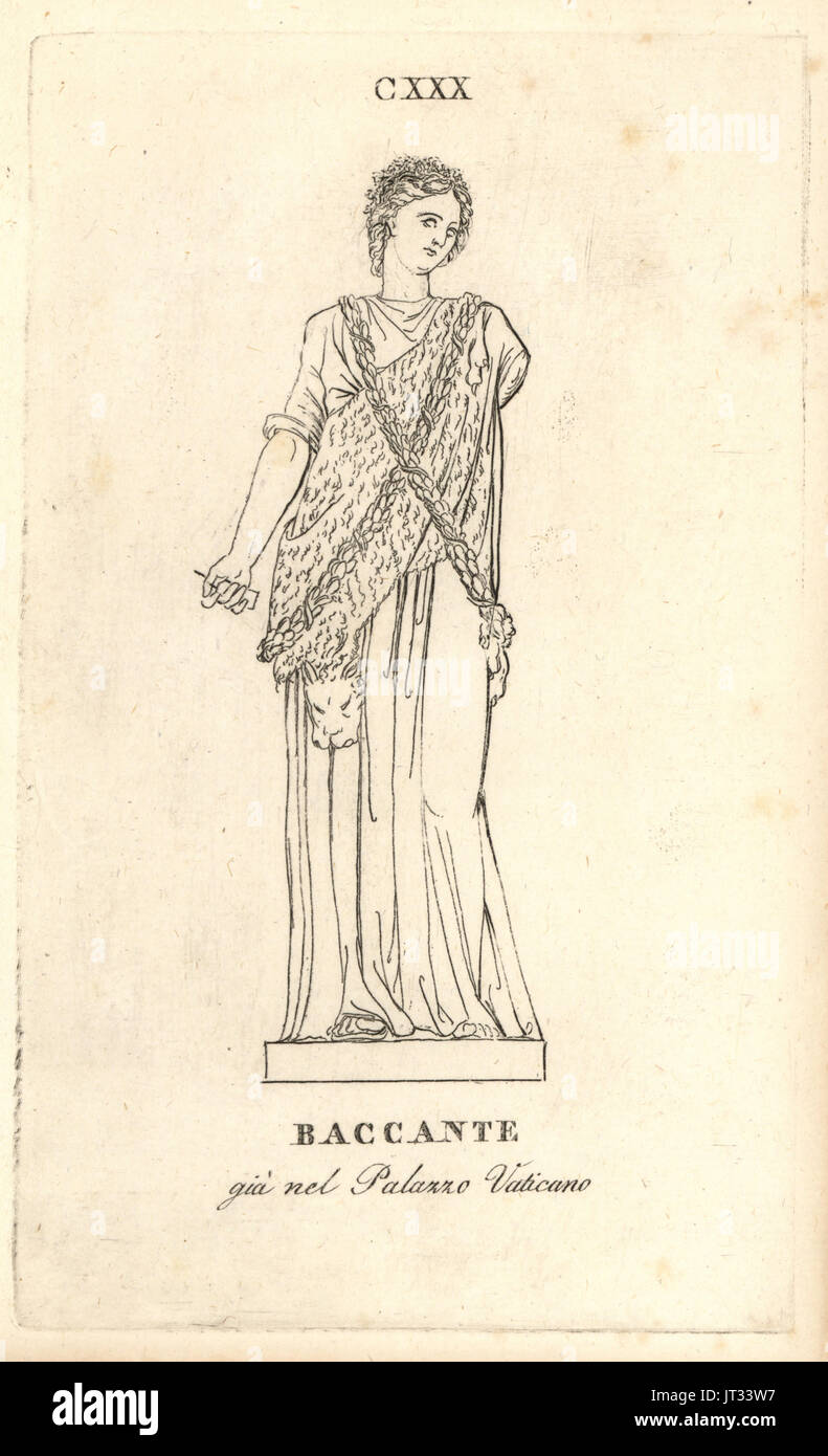 Statue of a Bacchante in animal skin and garlands. In the Vatican ...