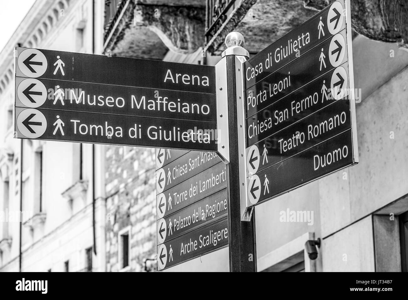 Direction signs in the historic city center of Verona - VERONA, ITALY ...