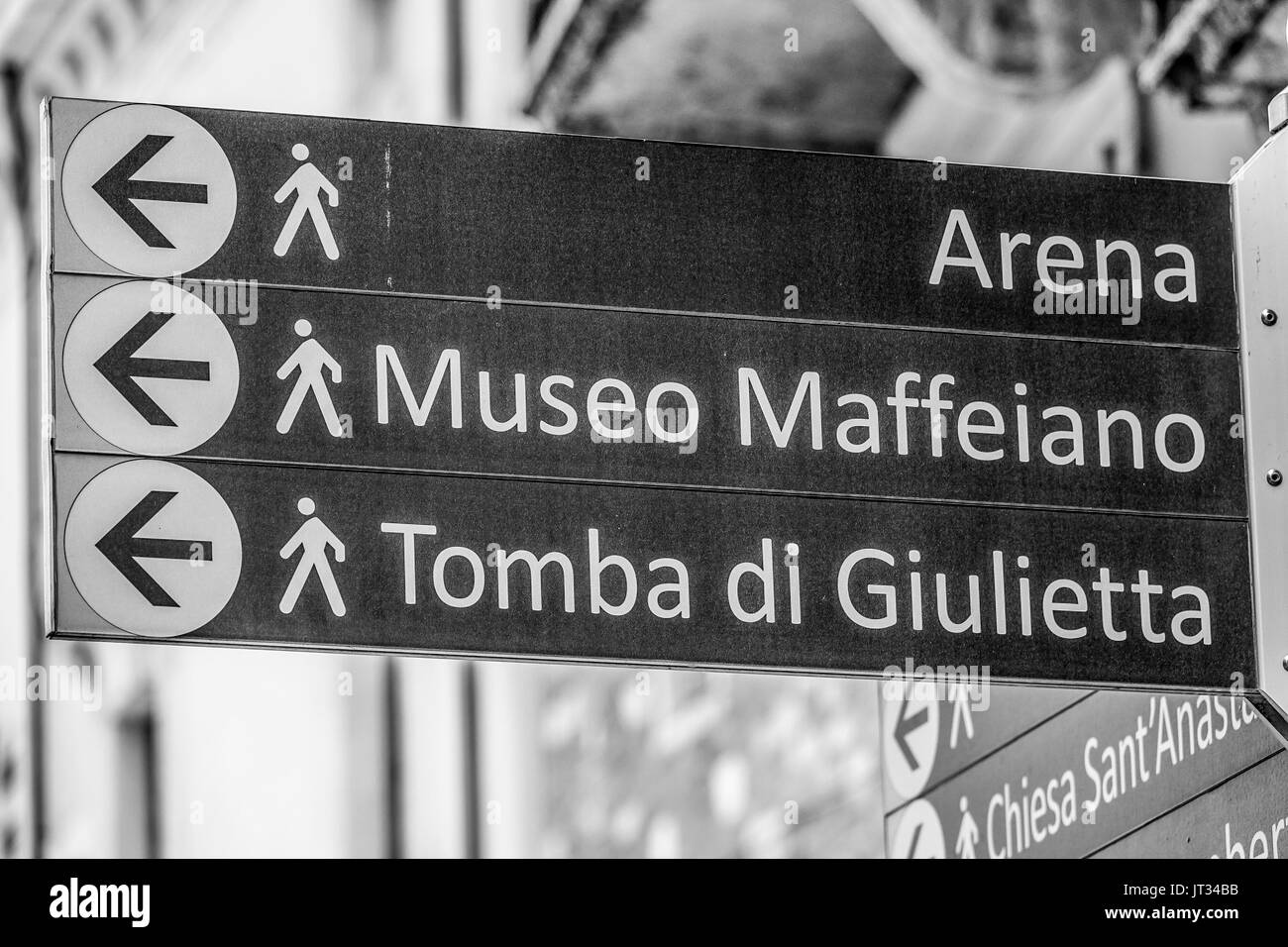 Direction signs in the historic city center of Verona - VERONA, ITALY ...