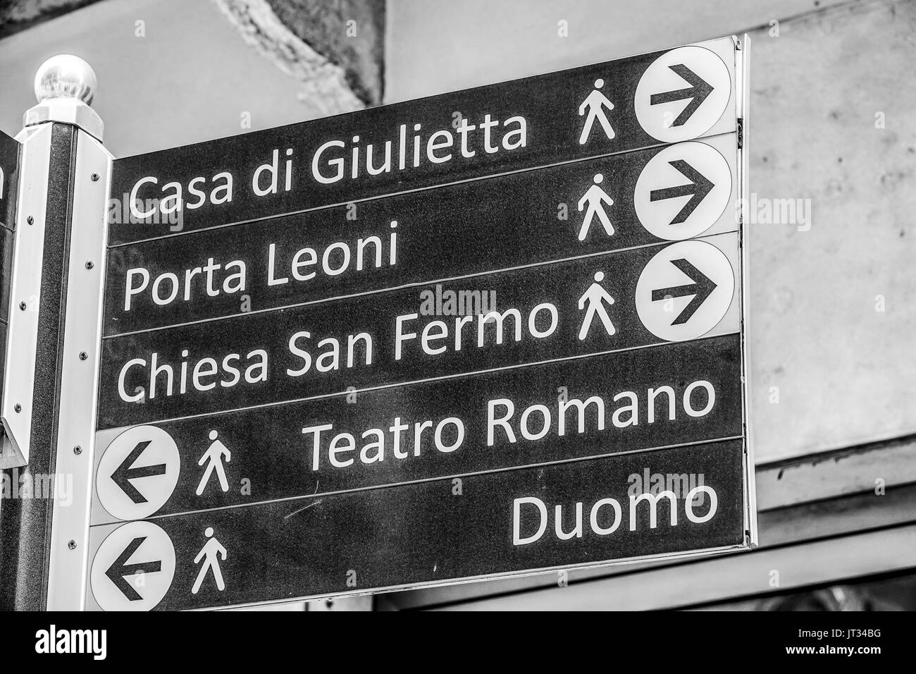 Direction signs in the historic city center of Verona - VERONA, ITALY ...