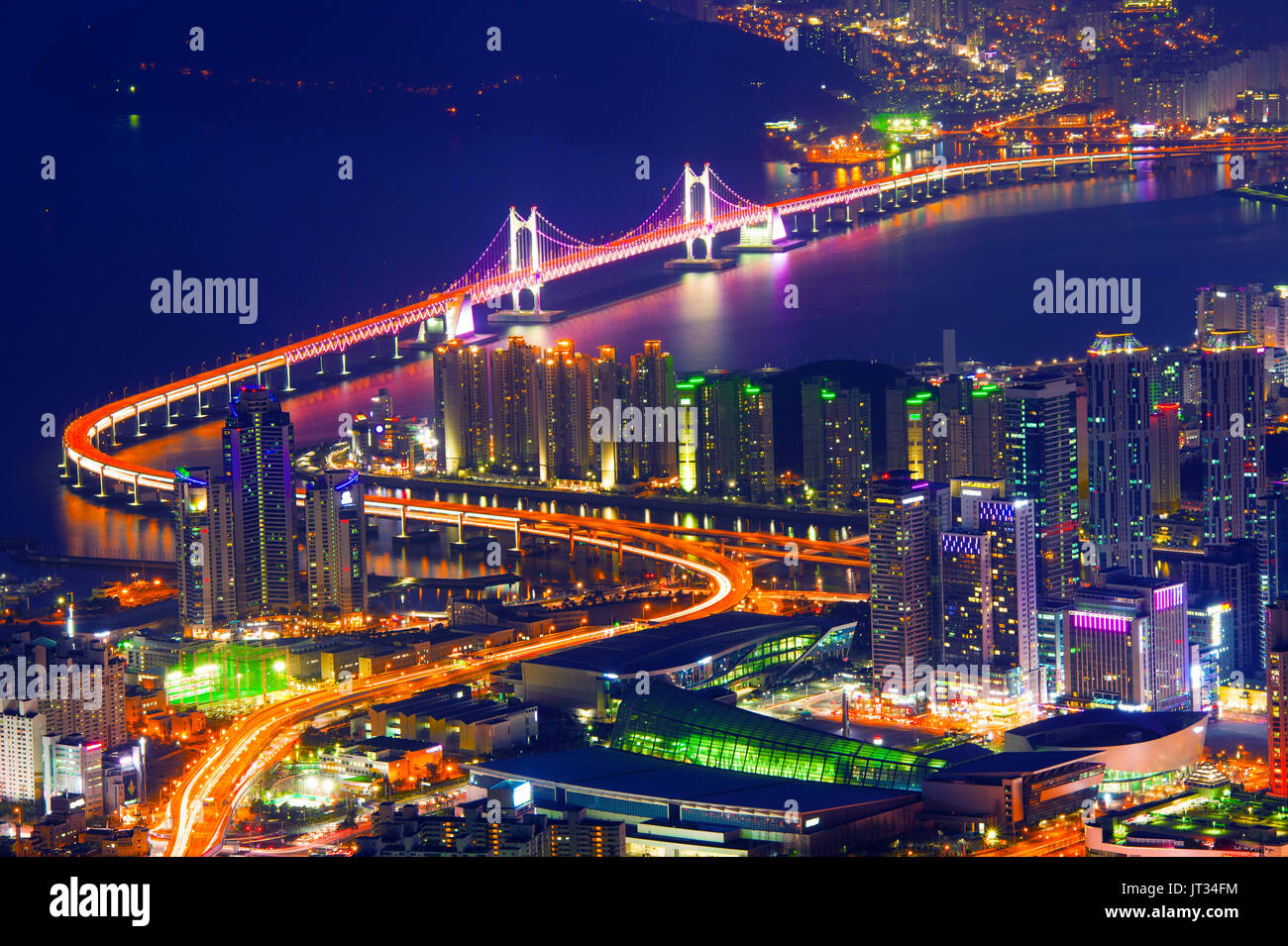 GwangAn Bridge and Haeundae at night in Busan,Korea Stock Photo - Alamy