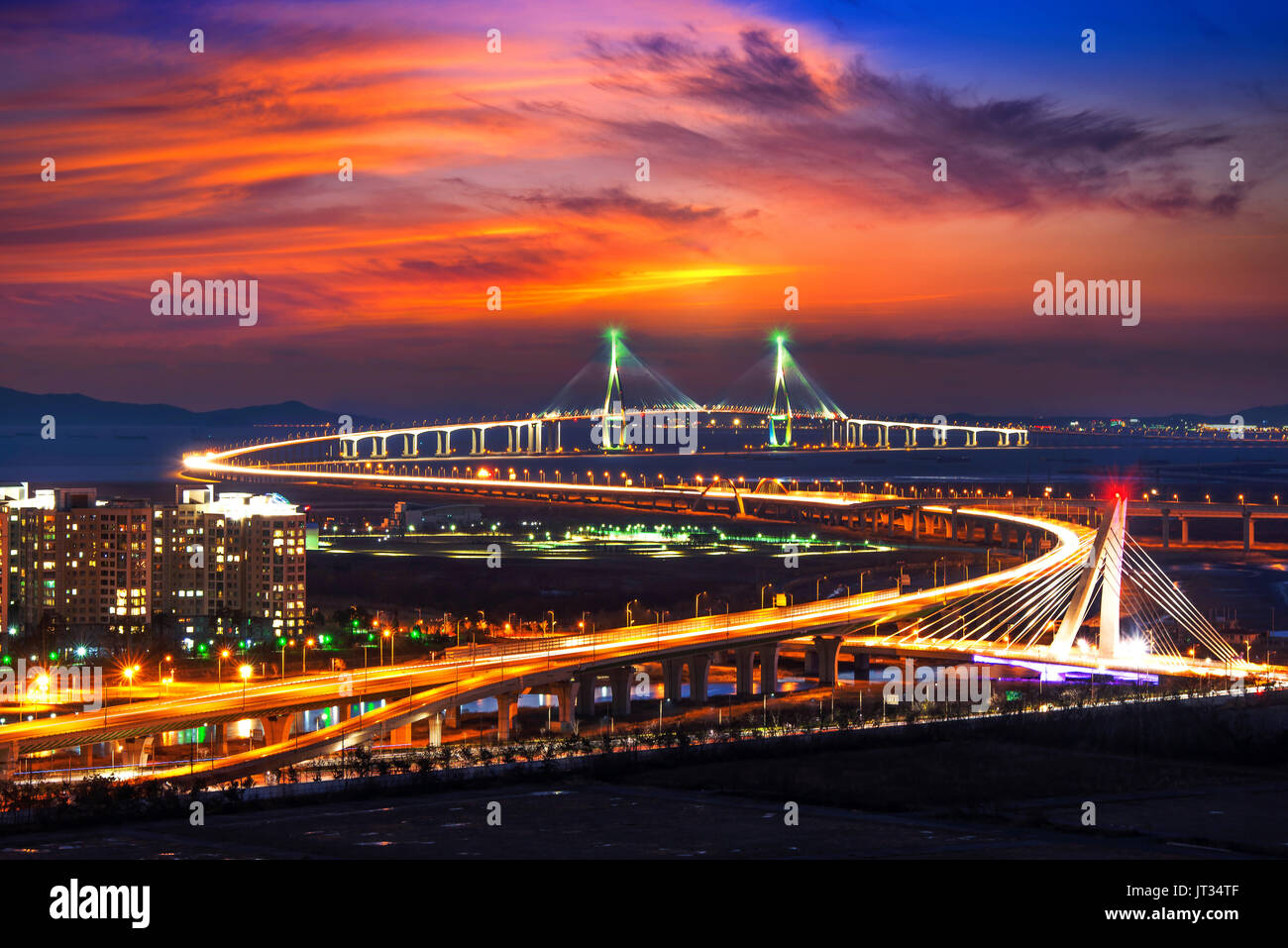 incheon bridge with sunset in korea Stock Photo - Alamy