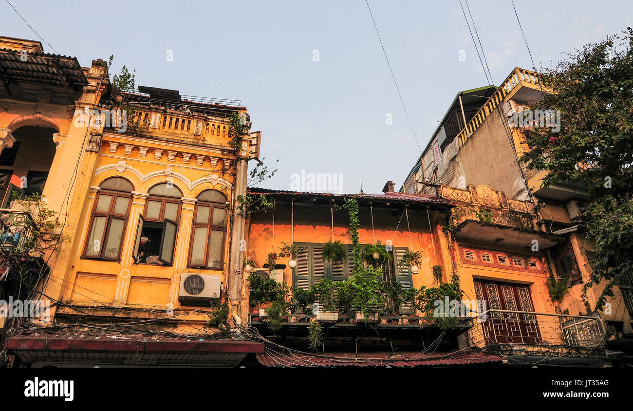 Hanoi, Vietnam - Sep 22, 2013. Ancient houses located at Old Quarter in ...