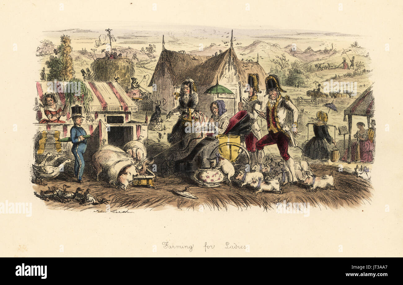 Farming for Ladies, 1845. Lady in a three-wheeled chair with her ...