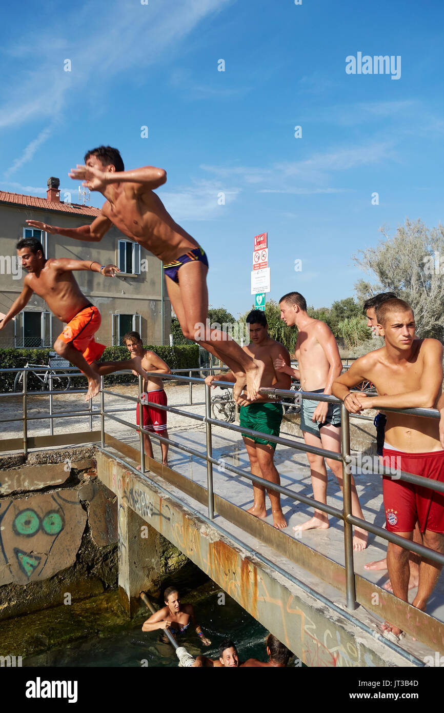 Rosignano Solvay, Livorno, Italy.Summer italian young boys are ...