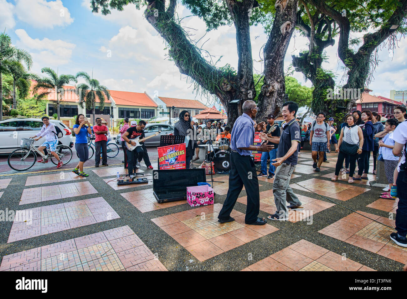 Dancing in Dutch Square, Malacca, Malaysia Stock Photo - Alamy