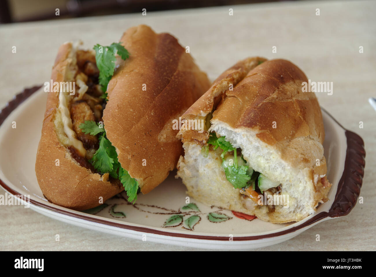Vietnamese food Barbeque fork banh mi on the plate Stock Photo - Alamy