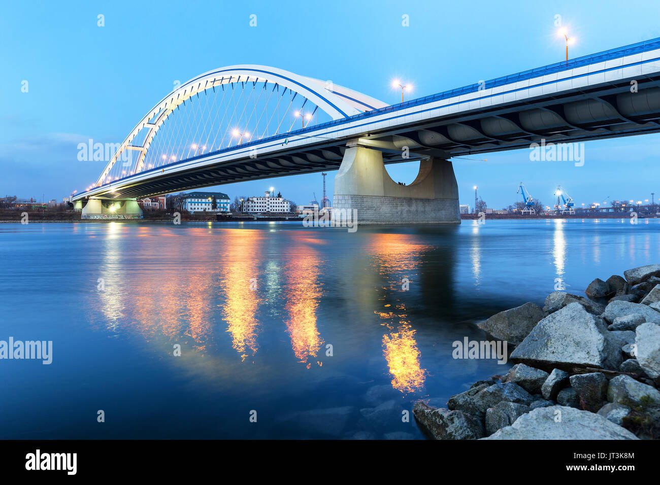 Apollo Bridge in Bratislava at night, Slovakia Stock Photo - Alamy