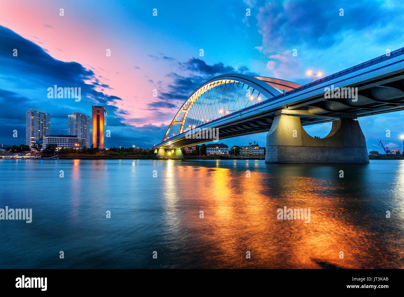 Apollo bridge before storm with dramatic clouds at evening, Slovakia ...