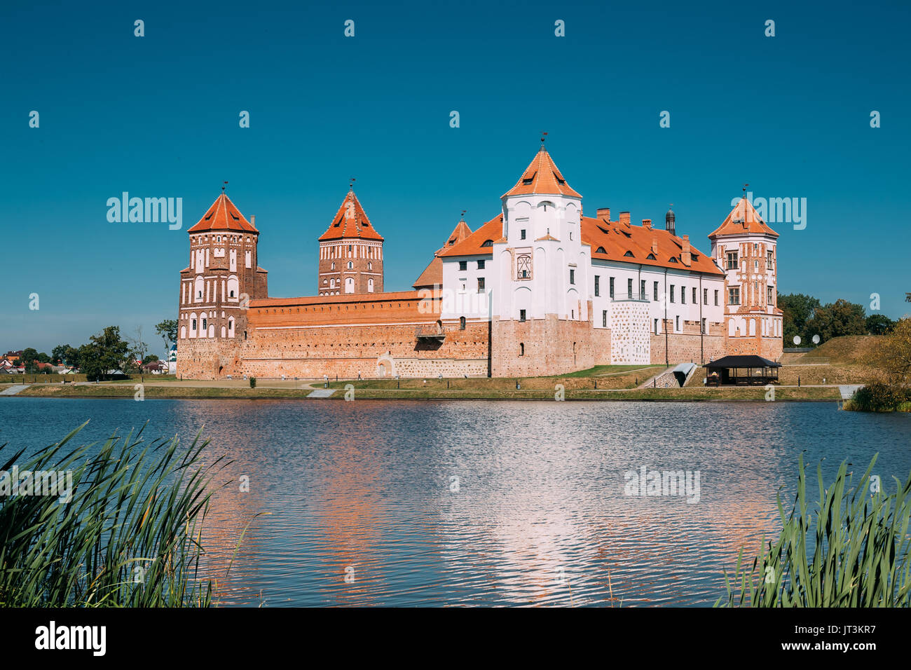 Mir, Belarus. Scenic View Of Mir Castle Complex From Side Of Lake ...