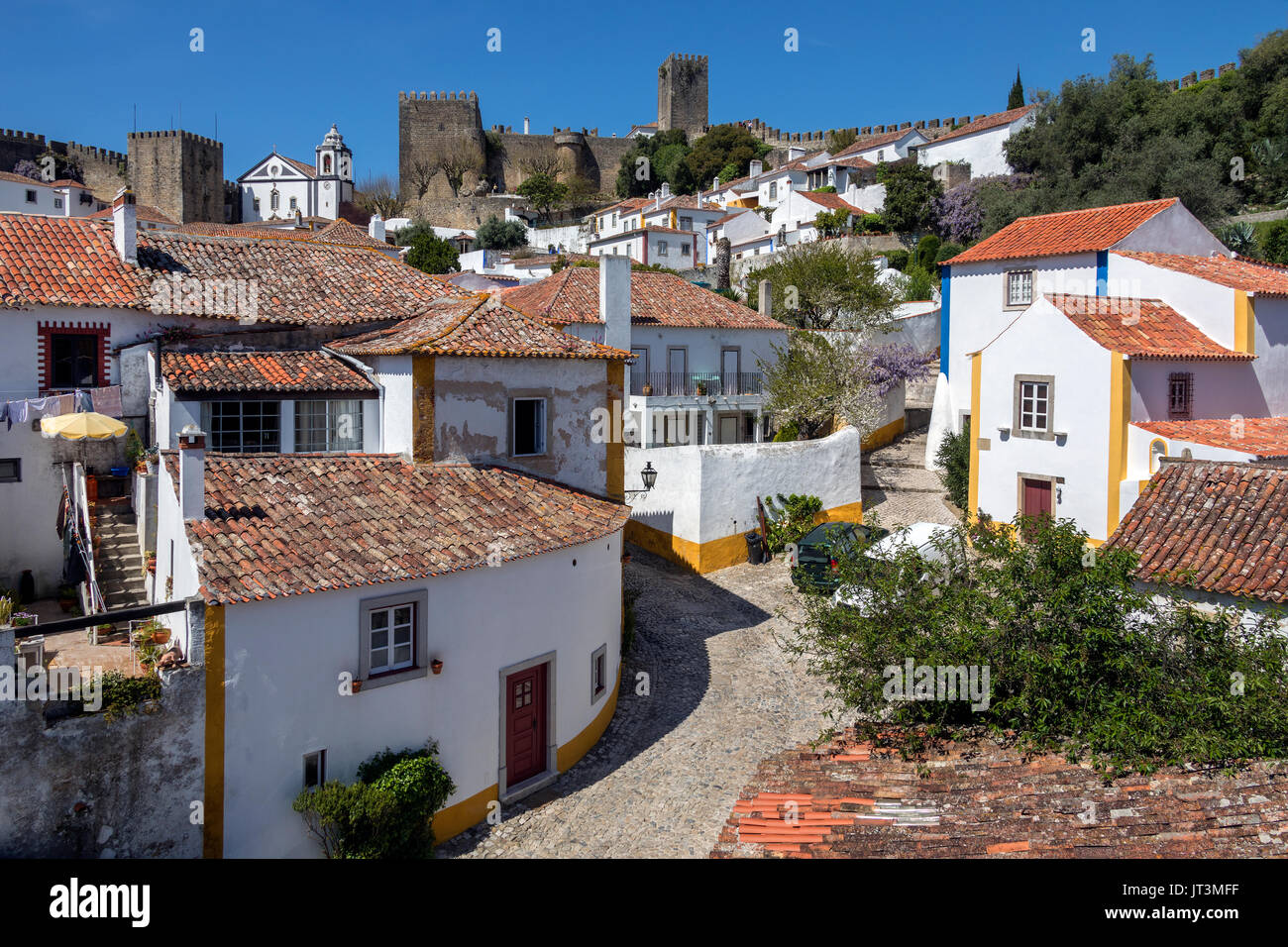 The medieval castle and walled town of Obidos in the Oeste region of ...